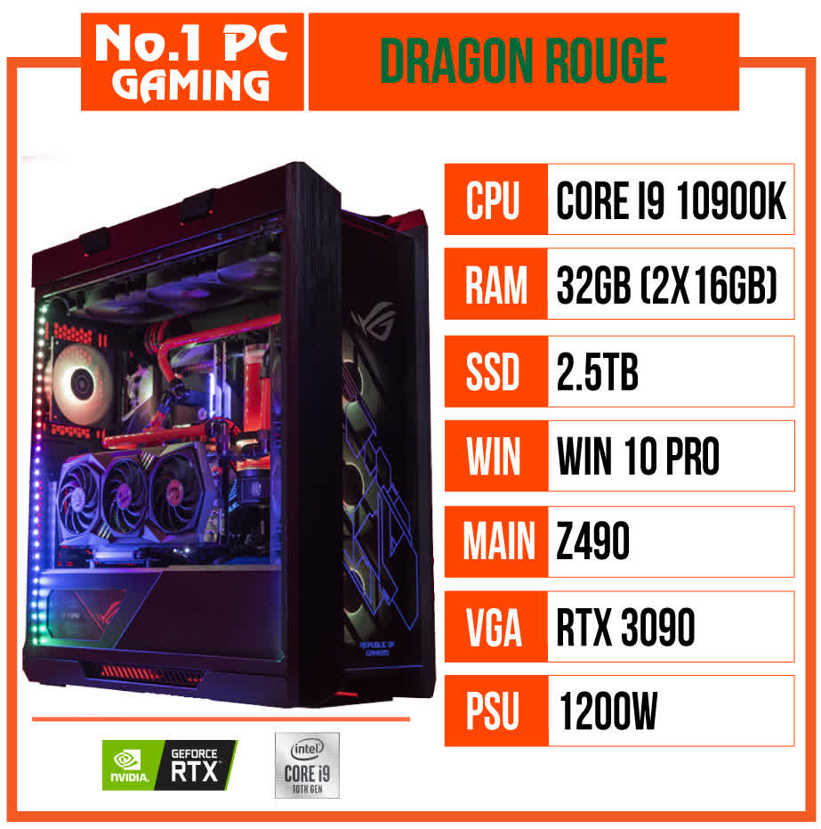 PC GAMING DRAGON ROUGE (I9 10900K/Z490/32GB RAM/2,5TB SSD/RTX 3090 ...
